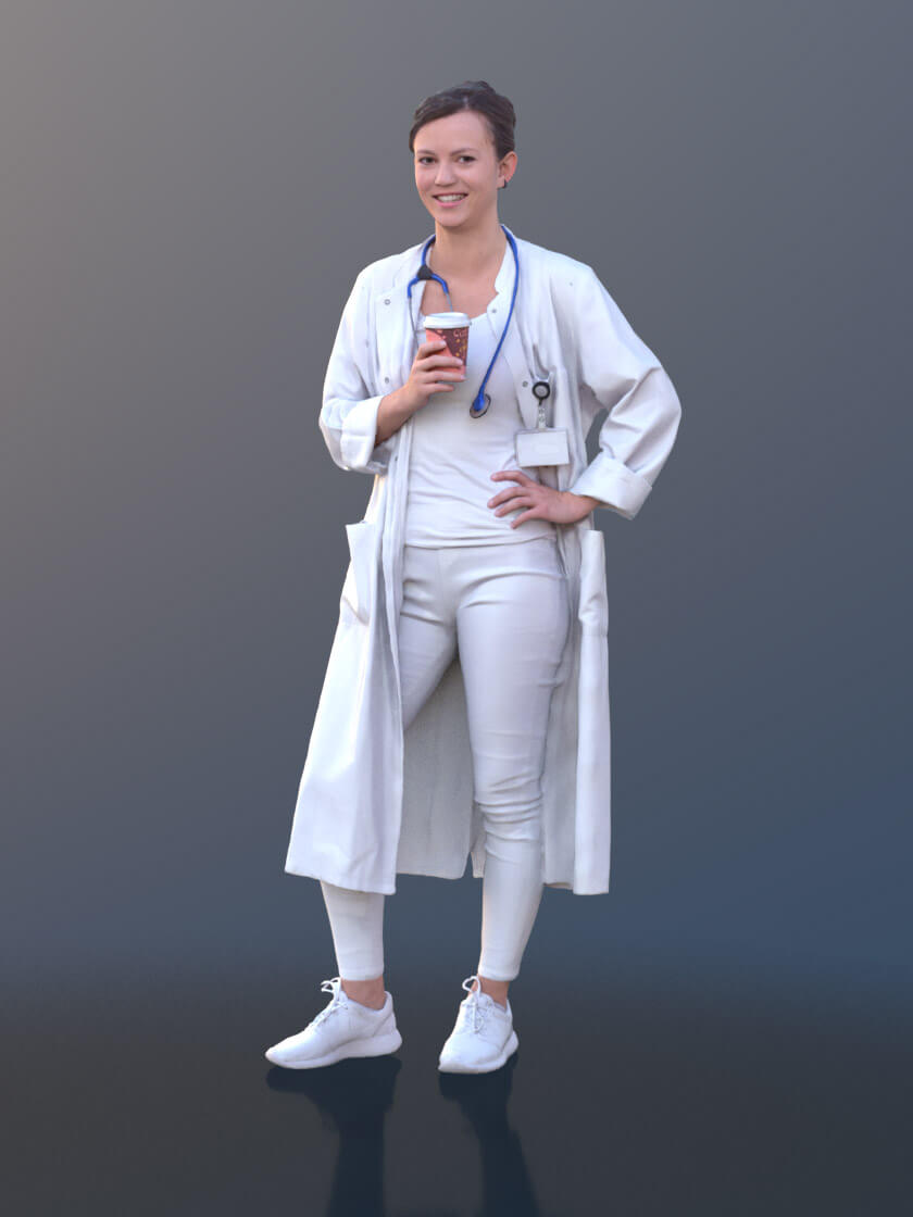 Nadin 10467 - Female Doctor Standing With Coffee To Go 3D Model by 3dpeople