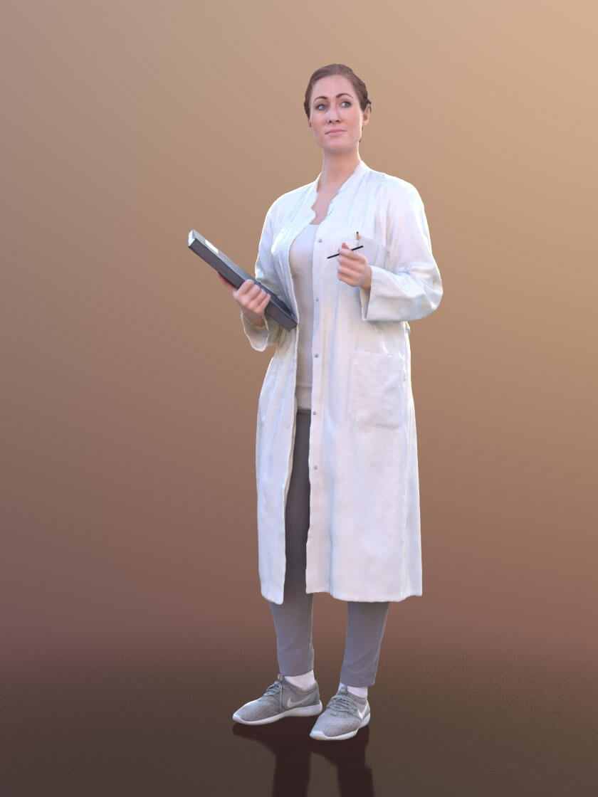 Rocio 10310 - Female Doctor Standing With Documents 3D Model by 3dpeople