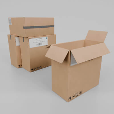 Cardboard Box R-244 - Rigged and Customizable 3D Model by 3DPolyForge