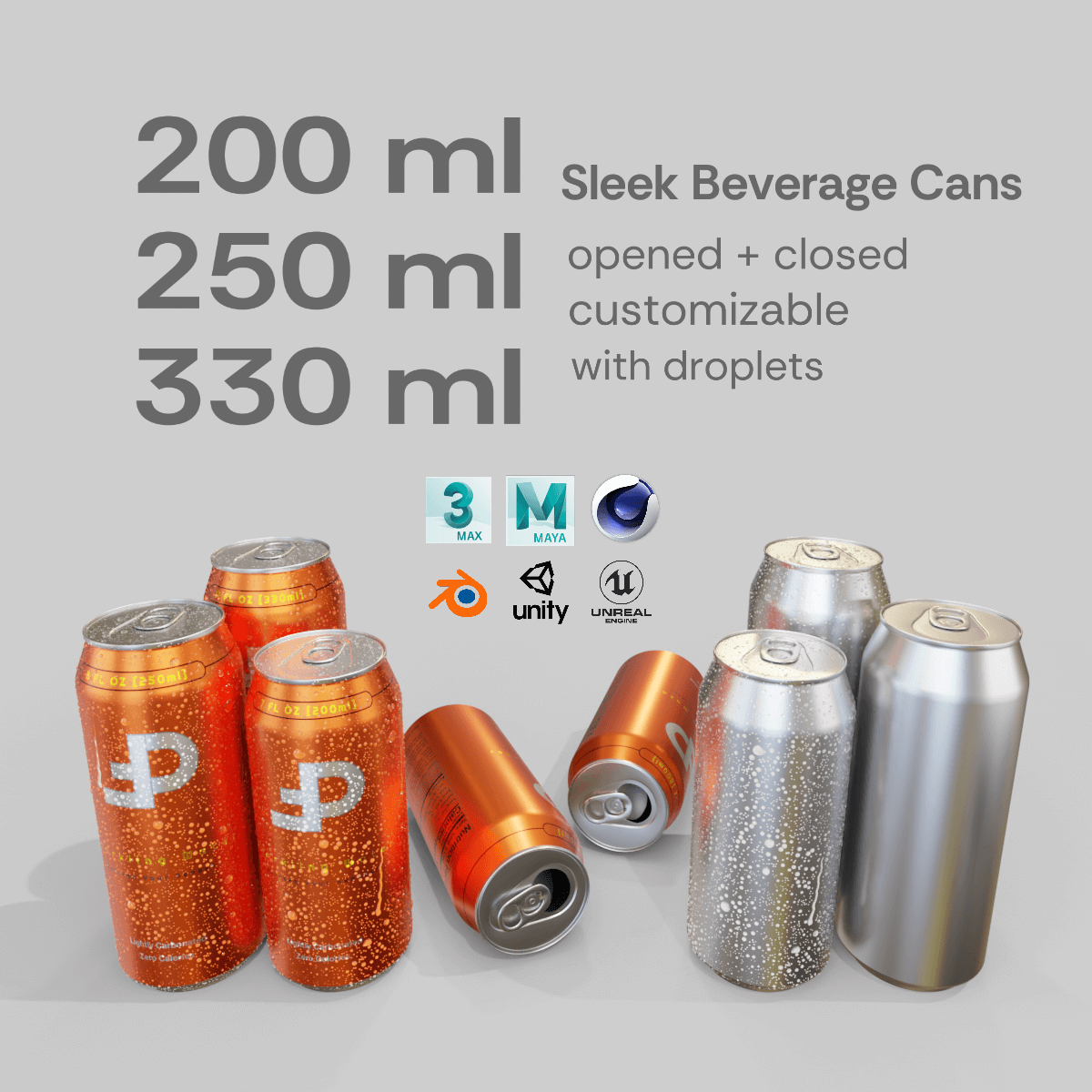 Customizable 3D Beverage Cans - 3D Models Collection 3D Render