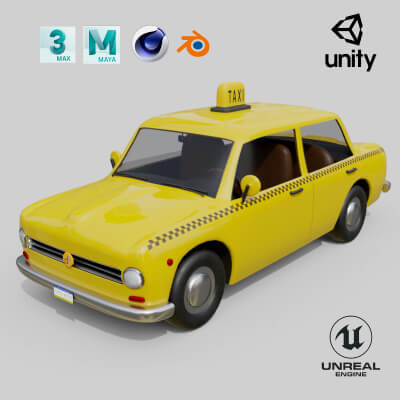 Low-Poly Vintage Taxi Car Game-Ready and Render Asset 3D Model by ...