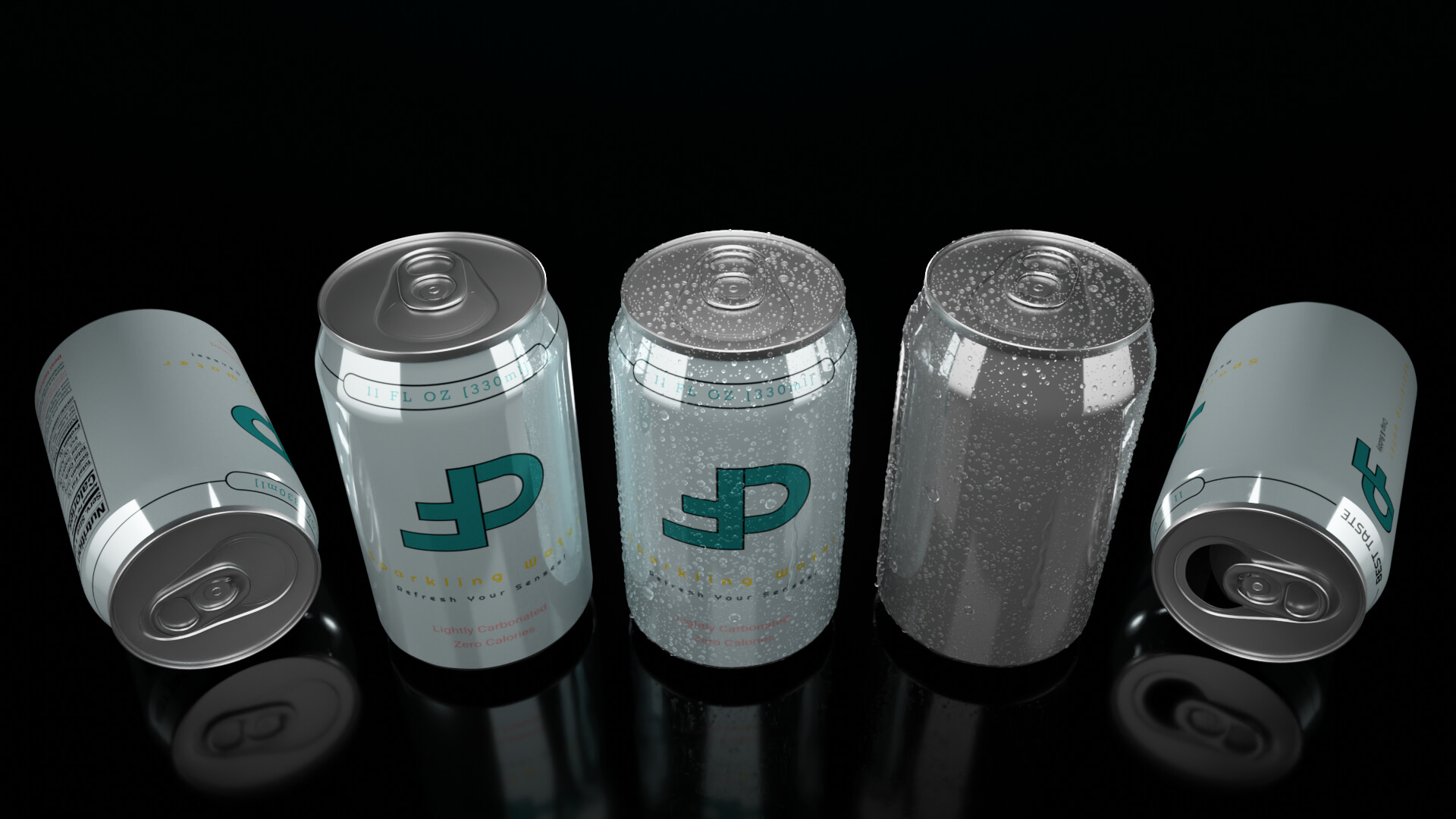 Regular Beverage Cans Set Open and Closed Tabs With Droplets by 3DPolyForge