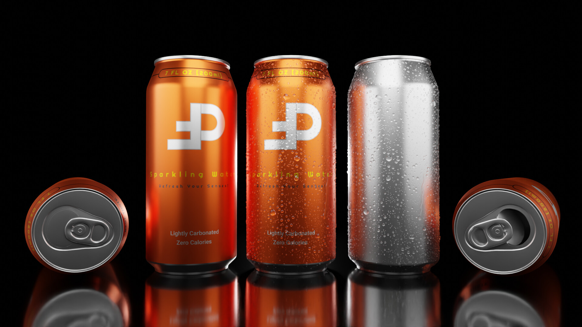 Sleek Beverage Cans Set Open and Closed Tabs With Droplets by 3DPolyForge