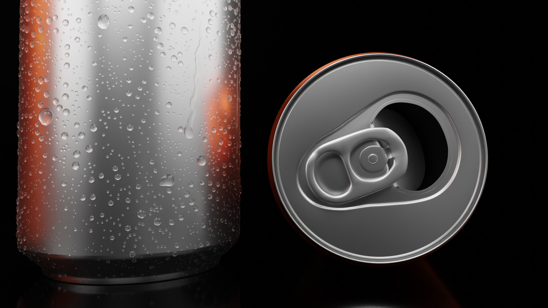 Sleek Beverage Cans Set Open and Closed Tabs With Droplets by 3DPolyForge