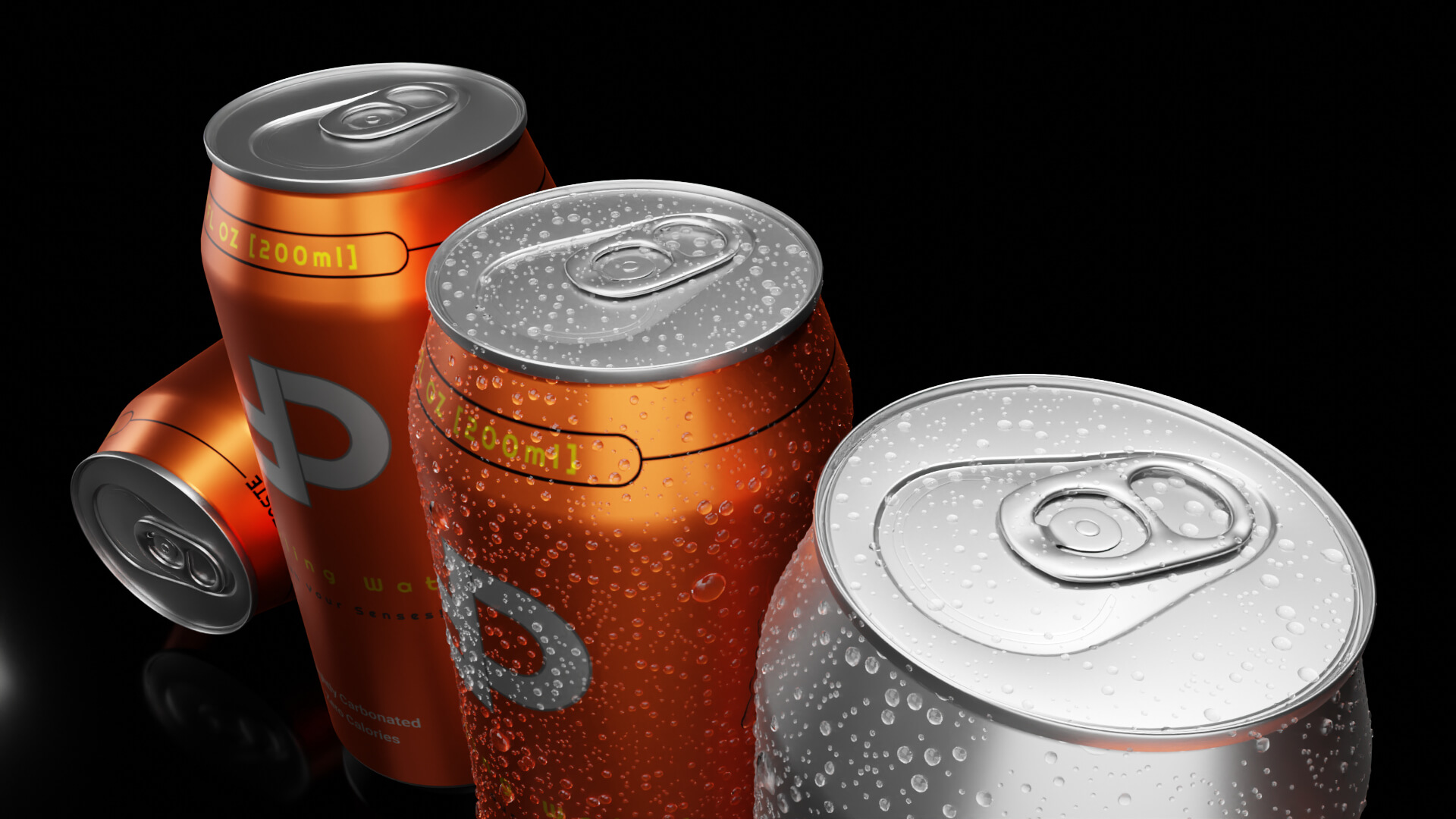 Sleek Beverage Cans Set Open and Closed Tabs With Droplets by 3DPolyForge