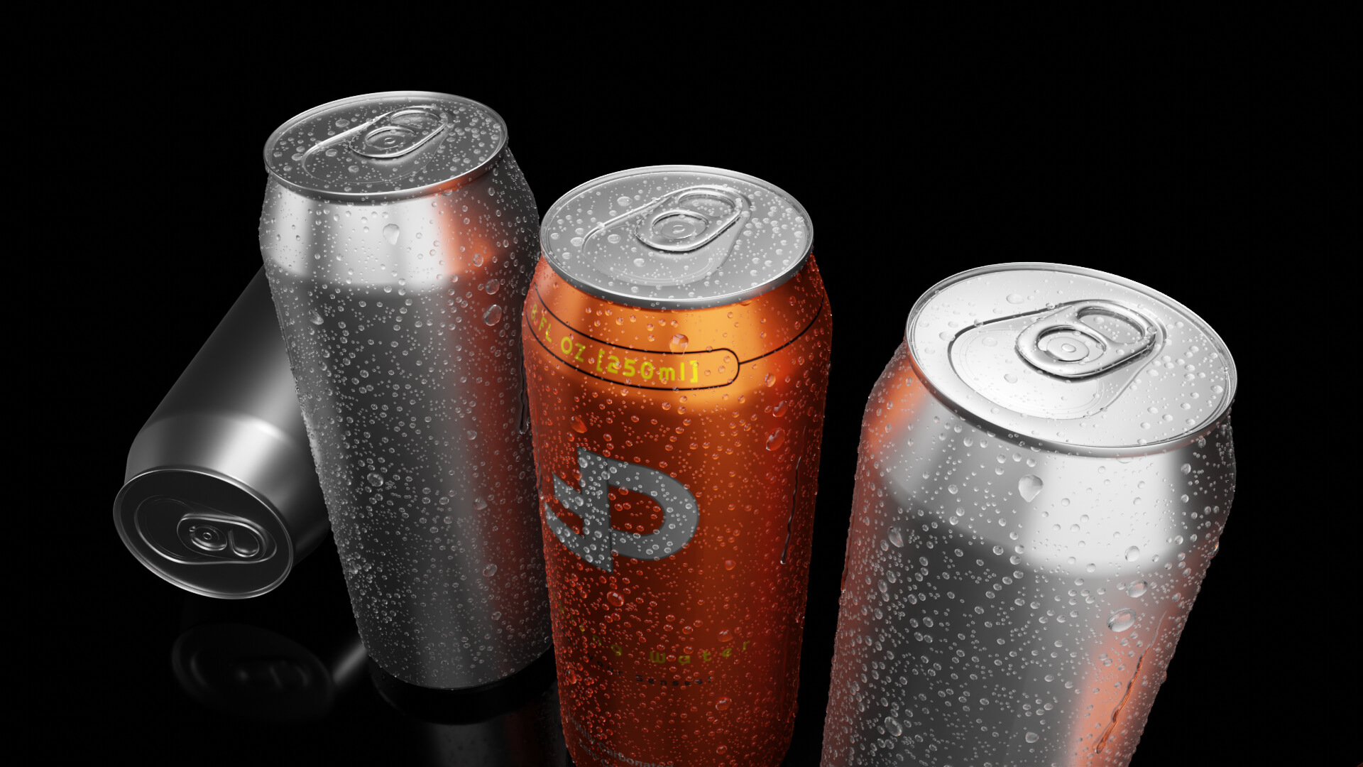 Sleek Beverage Cans Set Open and Closed Tabs With Droplets by 3DPolyForge