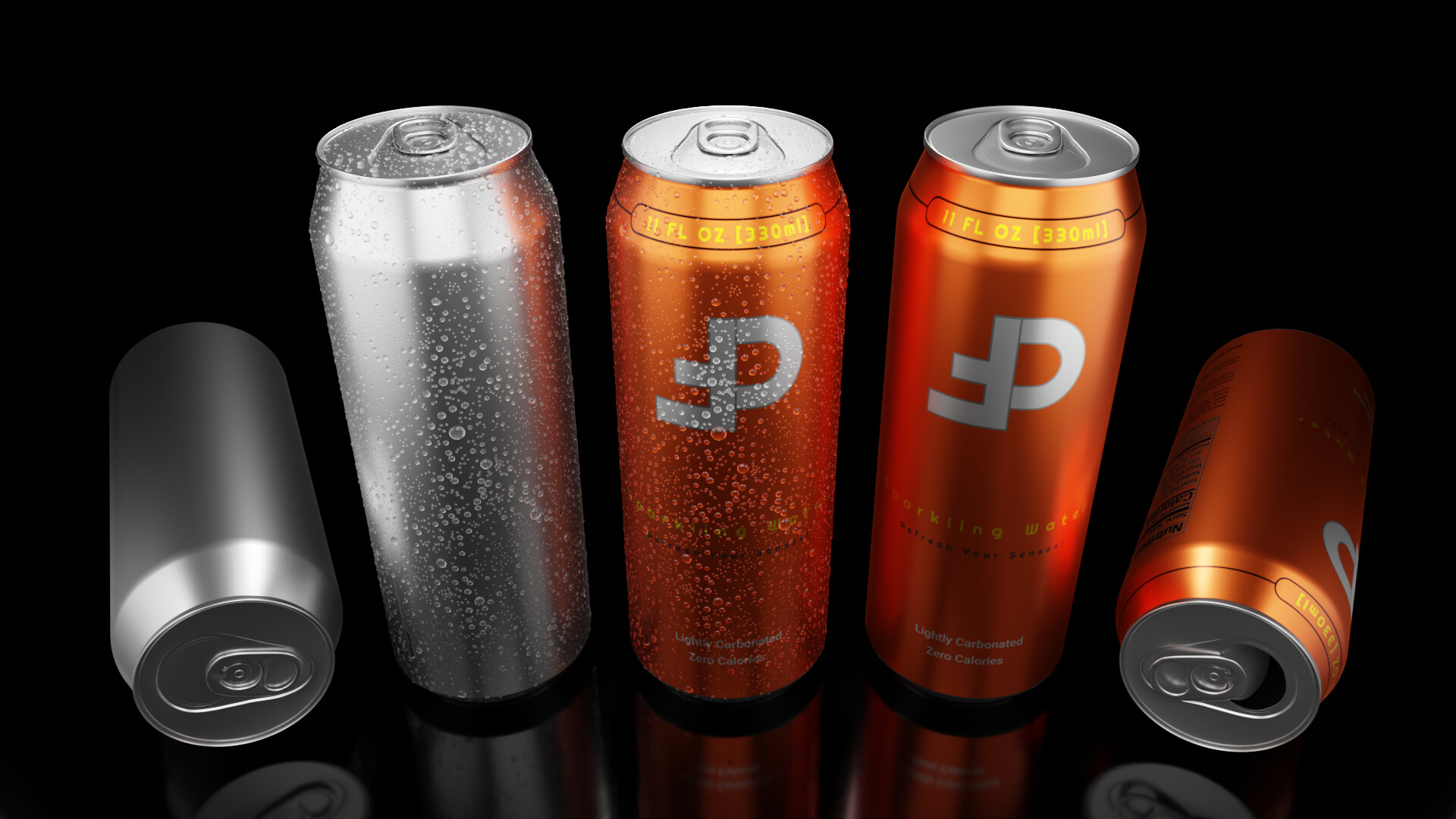 Sleek Beverage Cans Set Open and Closed Tabs With Droplets by 3DPolyForge