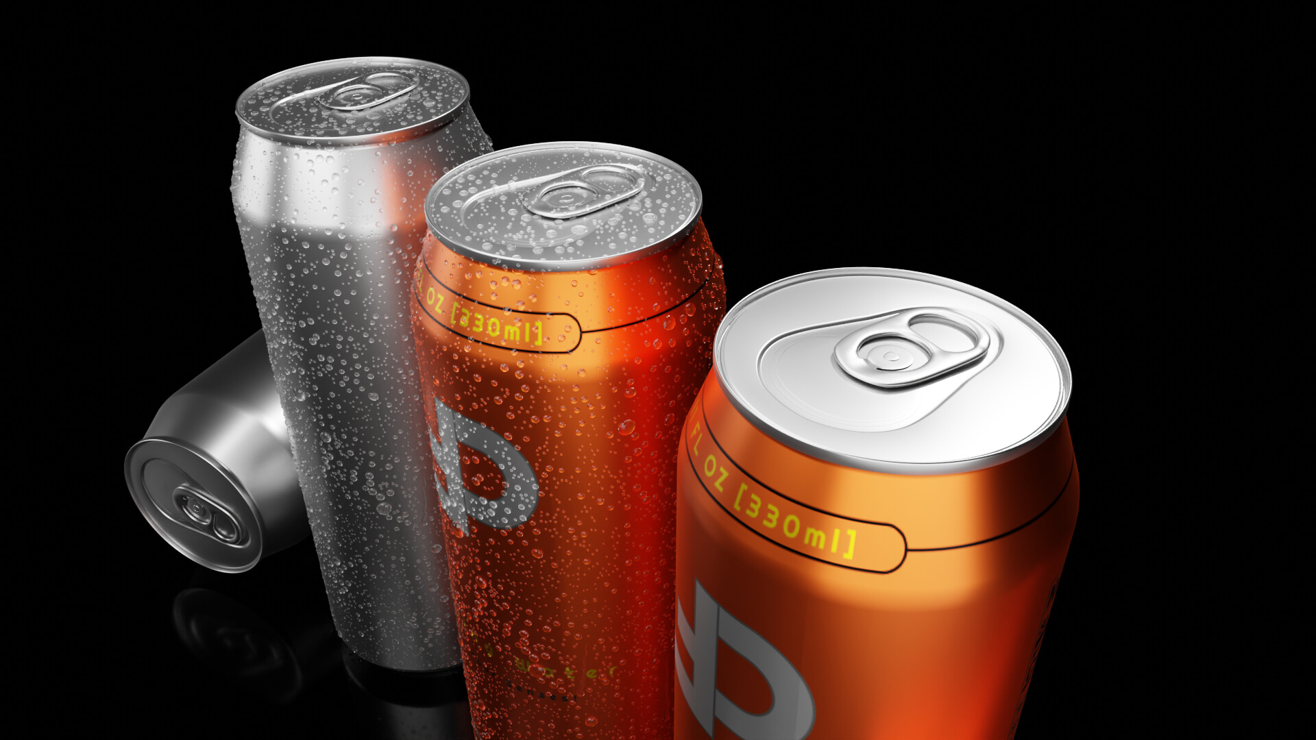 Sleek Beverage Cans Set Open and Closed Tabs With Droplets by 3DPolyForge
