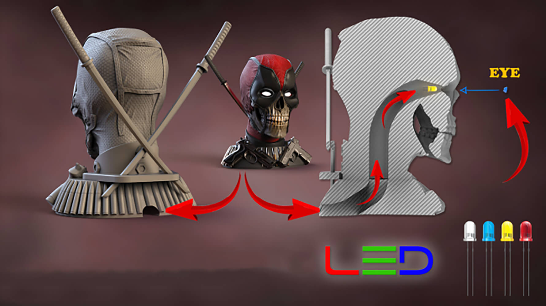 Deadpool Bust Halloween Version - 3D Model by 3DPrintingDesigner