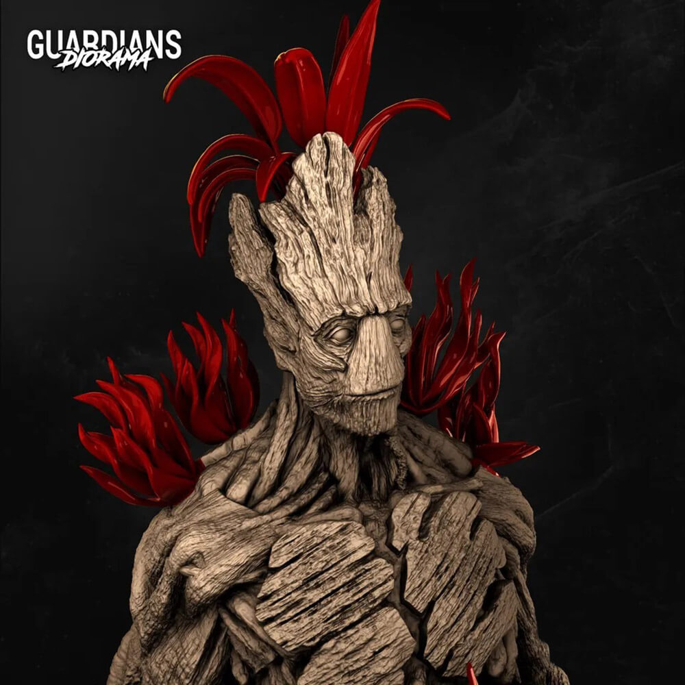 Groot Bust - Guardians Diorama 3D Model by 3DPrintingDesigner