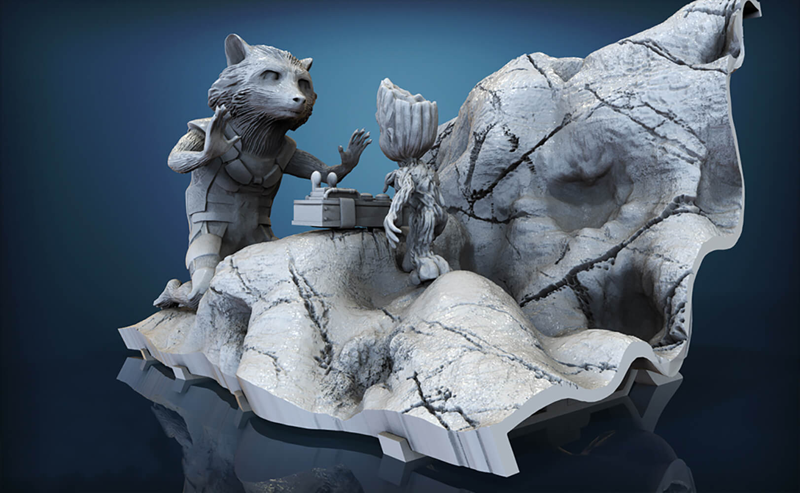Rocket and Groot Diorama - 3D Print Model by 3DPrintingDesigner