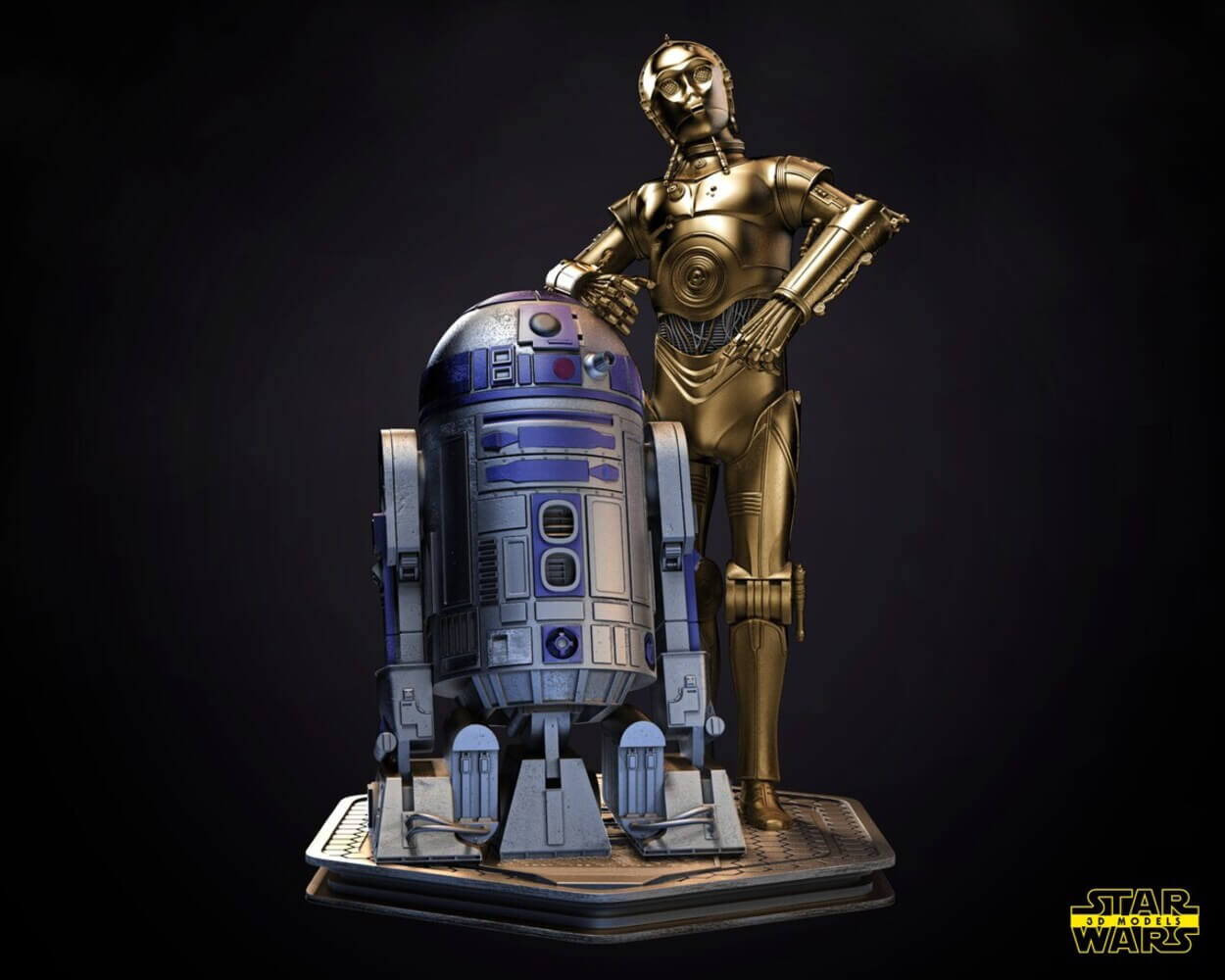 R2D2 and C3PO - Star Wars 3D Model by 3dprintmodel91
