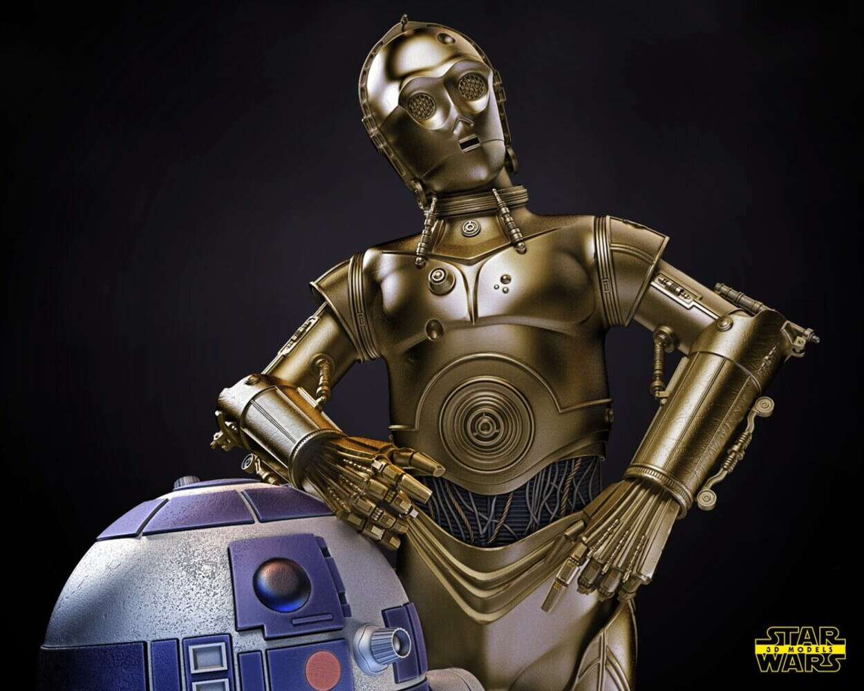 R2D2 and C3PO - Star Wars 3D Model by 3dprintmodel91