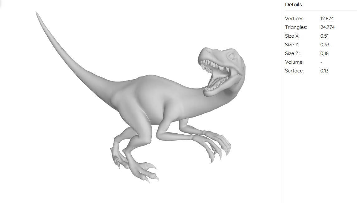 Velociraptor Dinosaur Sculpture - 3D Model by 3dprintmodelSG