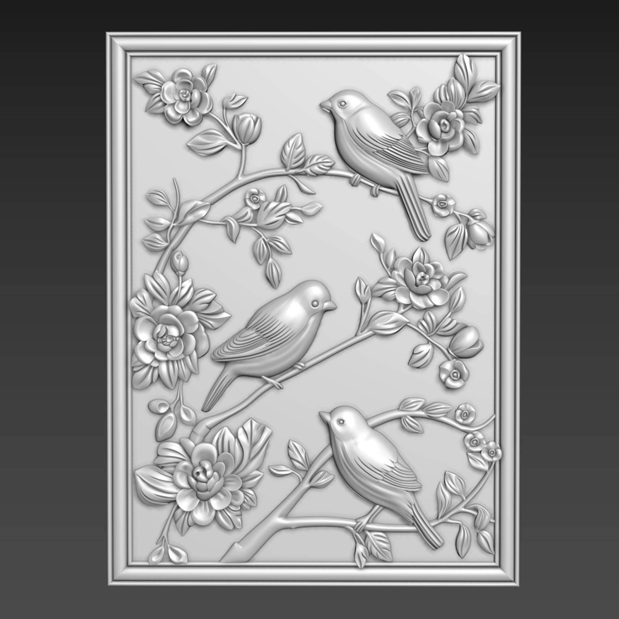 Birds Wall Decor Bas-Relief 3D Model by 3DRelief