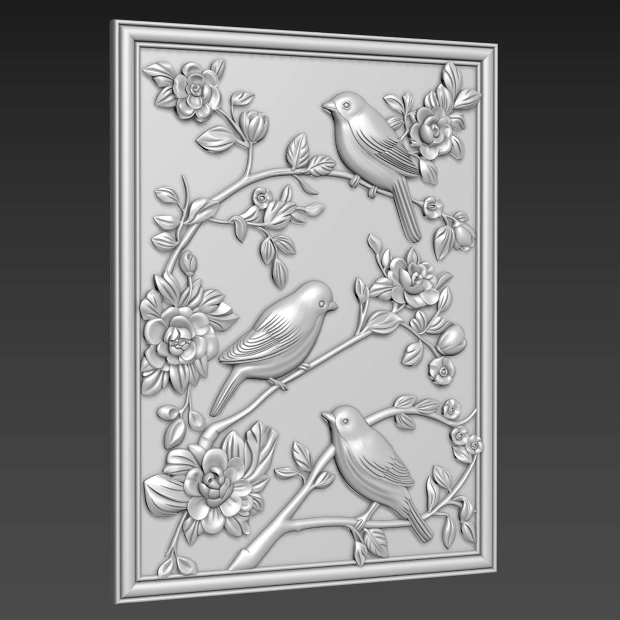 Birds Wall Decor Bas-Relief 3D Model by 3DRelief