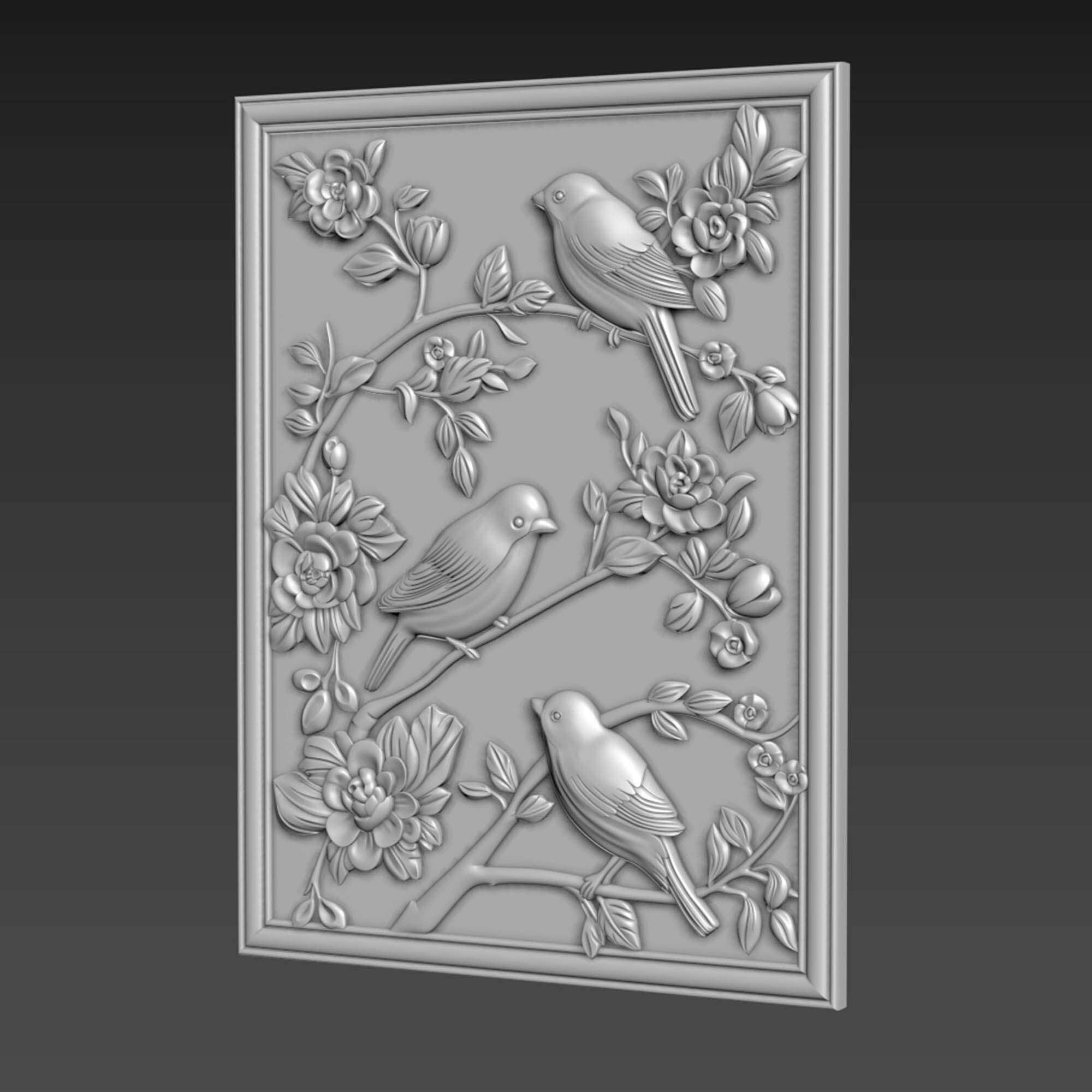 Birds Wall Decor Bas-Relief 3D Model by 3DRelief