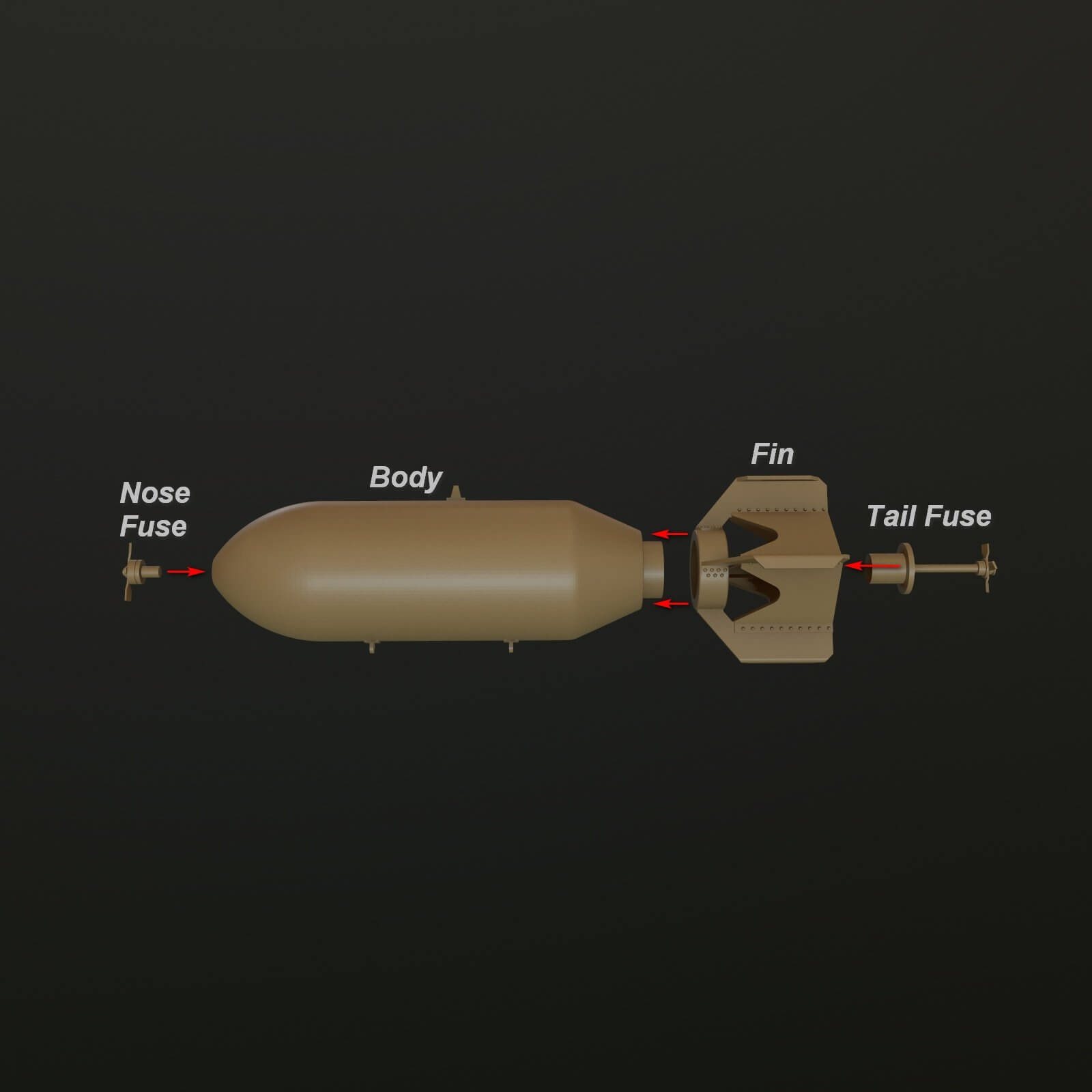 US Bomb AN-M30A1 100lb, AN-M64A1 500lb, AN-M65A1 1000lb (1/24) 3D Model ...