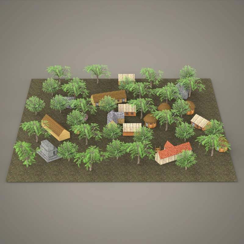 Old Village Scene - 3D Model by 3dseller