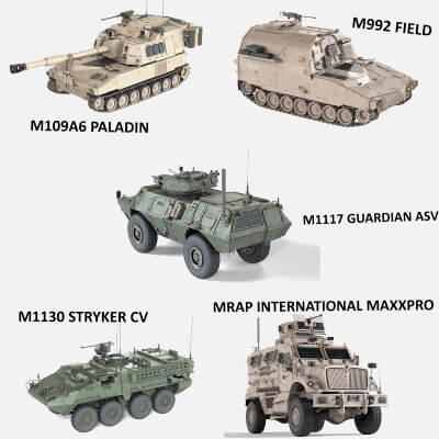 5 Military Vehicles Collection V8 - 3D Model by 3dstudio