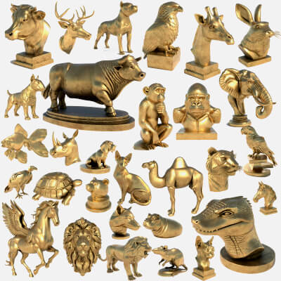 Animal Statue Collection - 3D Model by 3dstudio