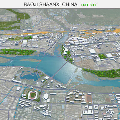 Baoji City Shaanxi China 3D Model 40km by 3dstudio