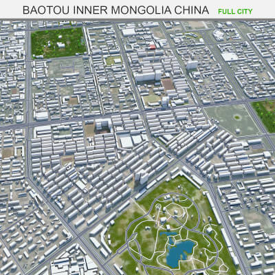 Baotou Inner Mongolia City China 3D Model 80km by 3dstudio