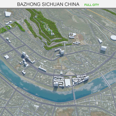 Bazhong City Sichuan China 3D Model 30km by 3dstudio
