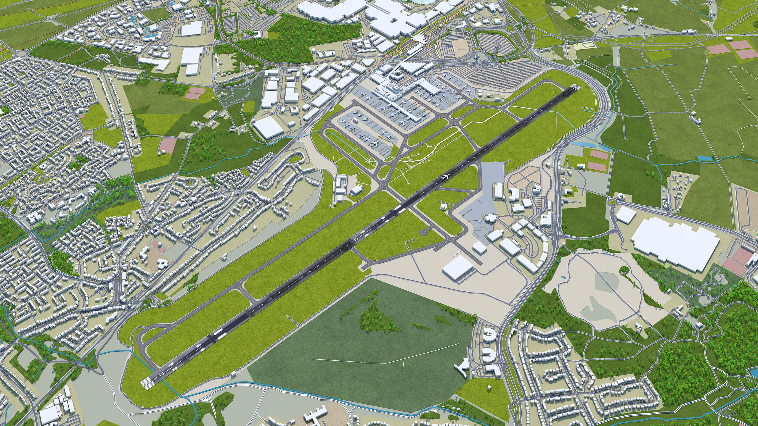 Birmingham Airport UK 3D Model 10km by 3dstudio