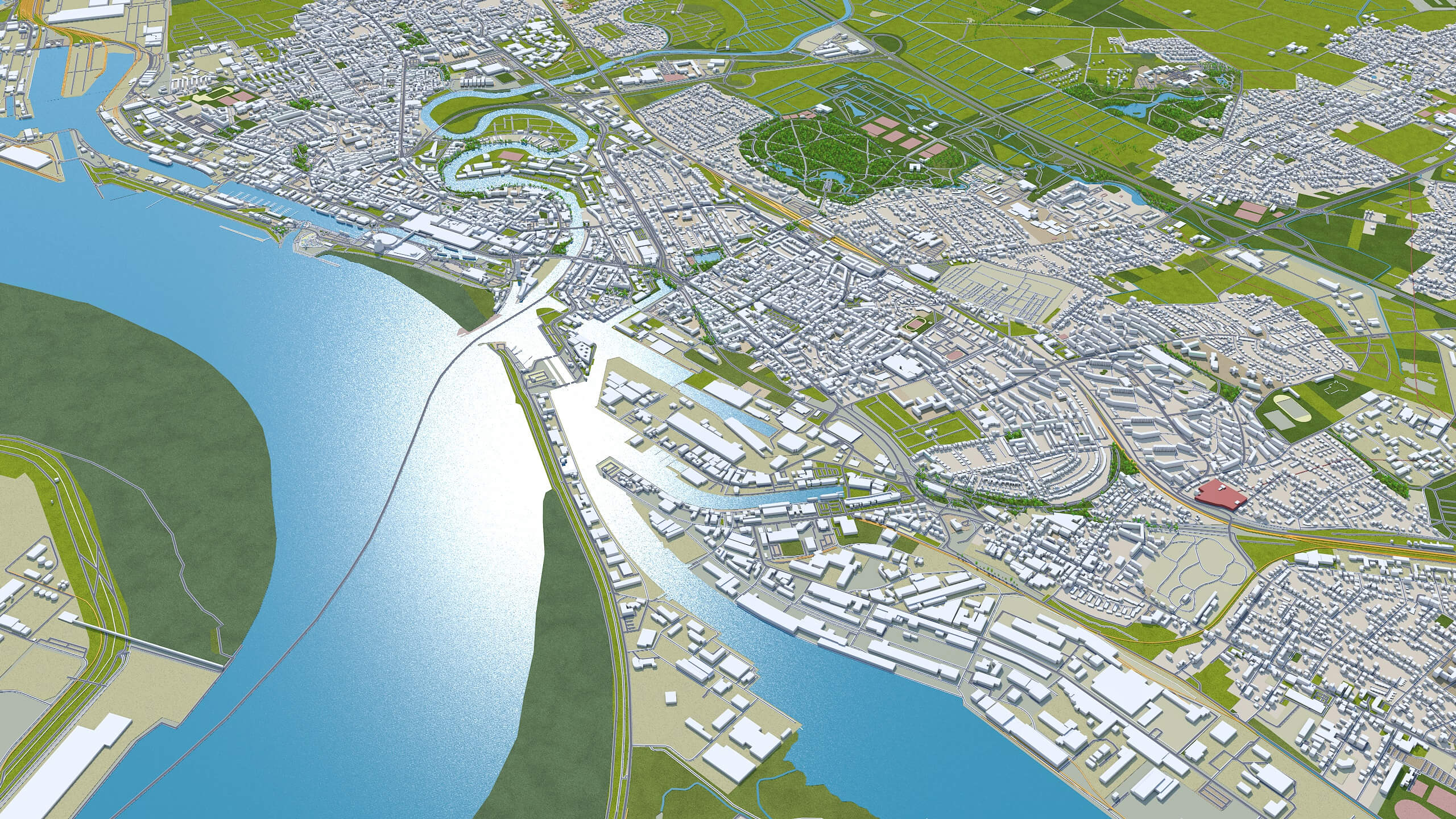 Bremerhaven City Germany 3D Model 25km by 3dstudio