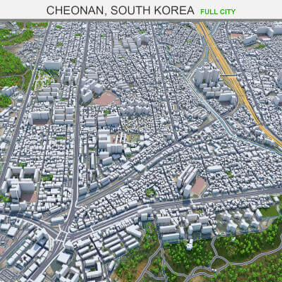 Cheonan, South Korea 50km - 3D Model by 3dstudio
