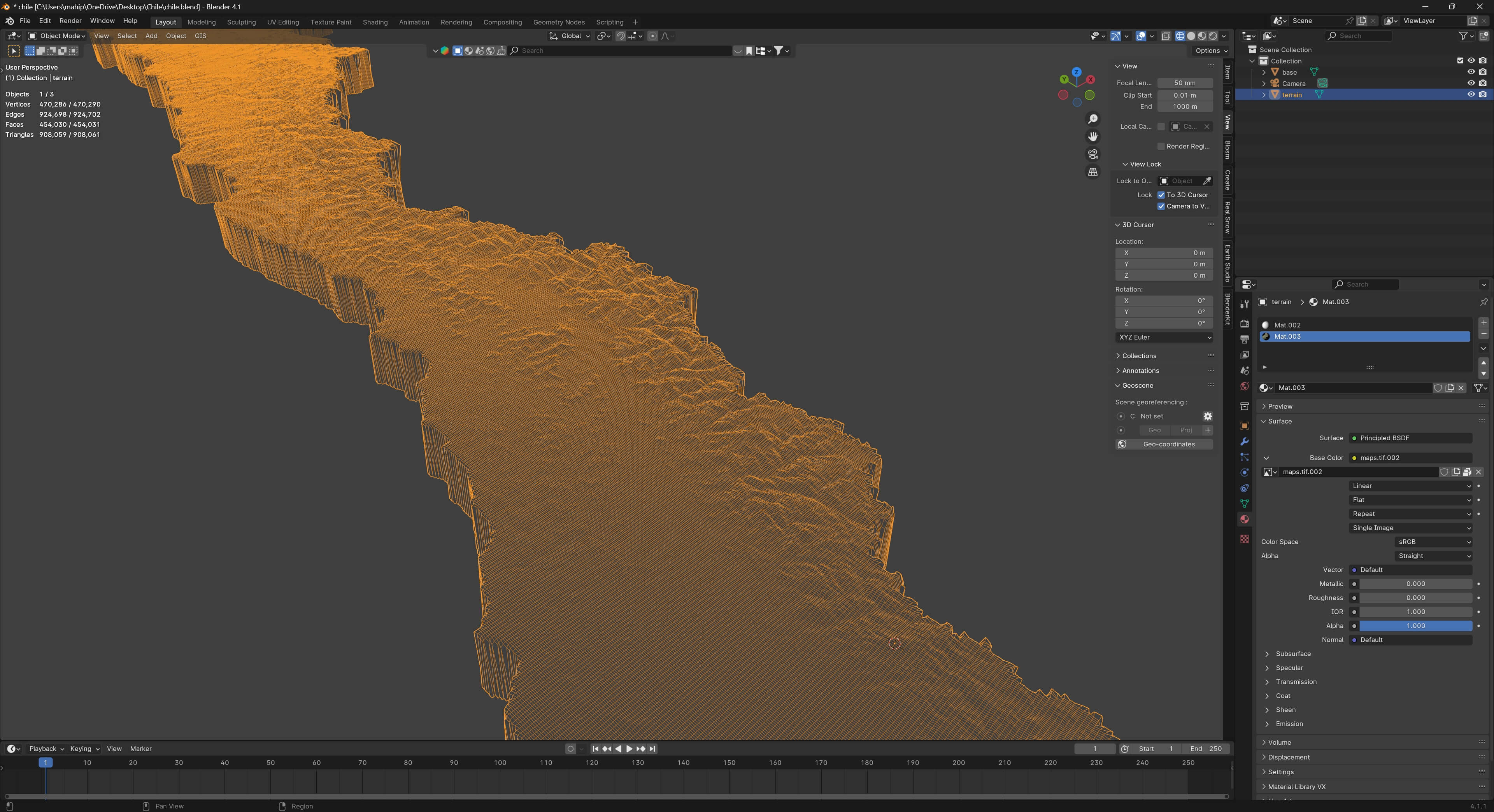 Chile Terrain Map - 3D Model by 3dstudio