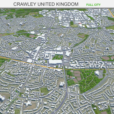 Crawley City United Kingdom 3D Model 25km by 3dstudio