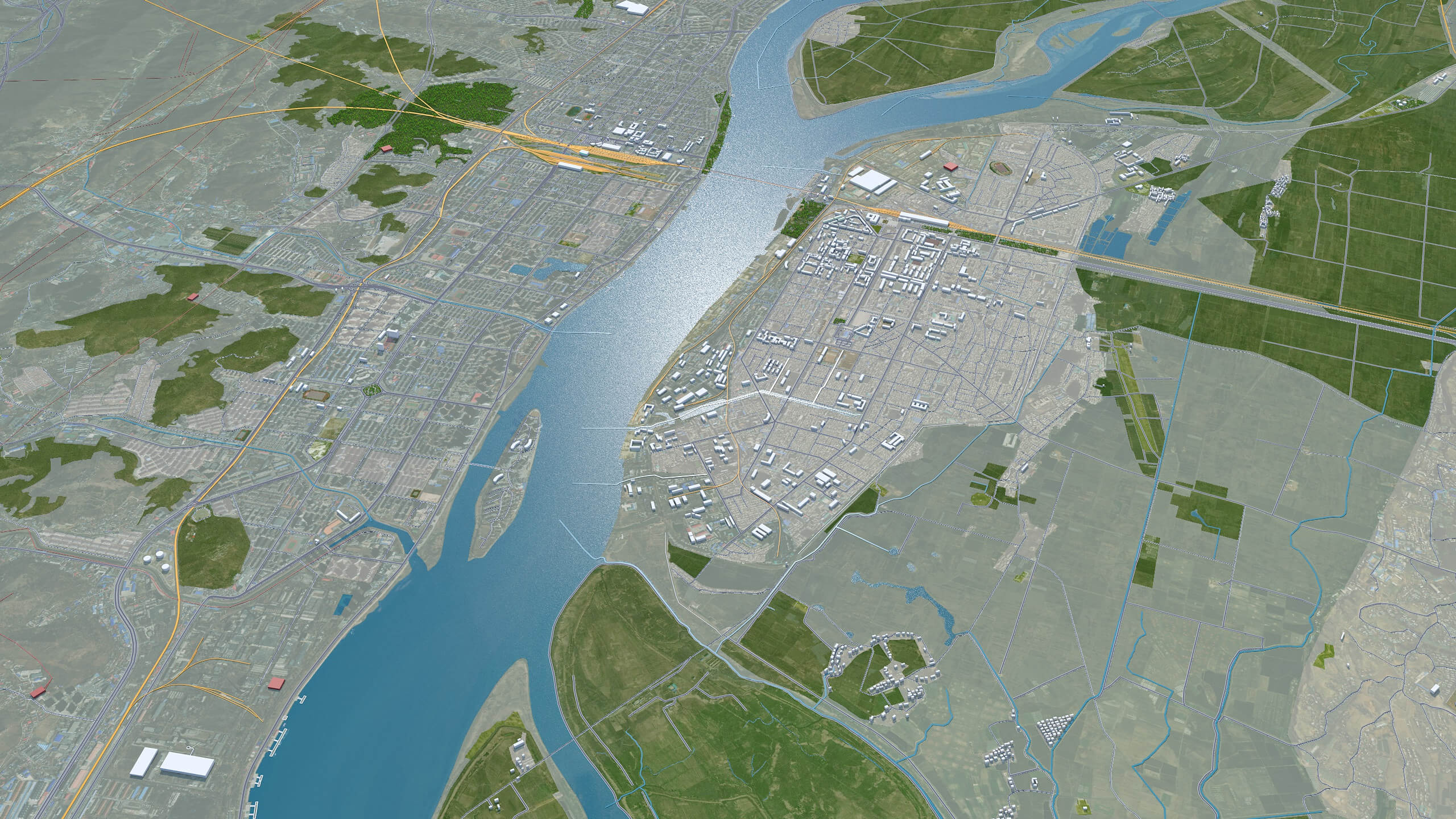 Dandong Liaoning City China 3D Model 35km by 3dstudio