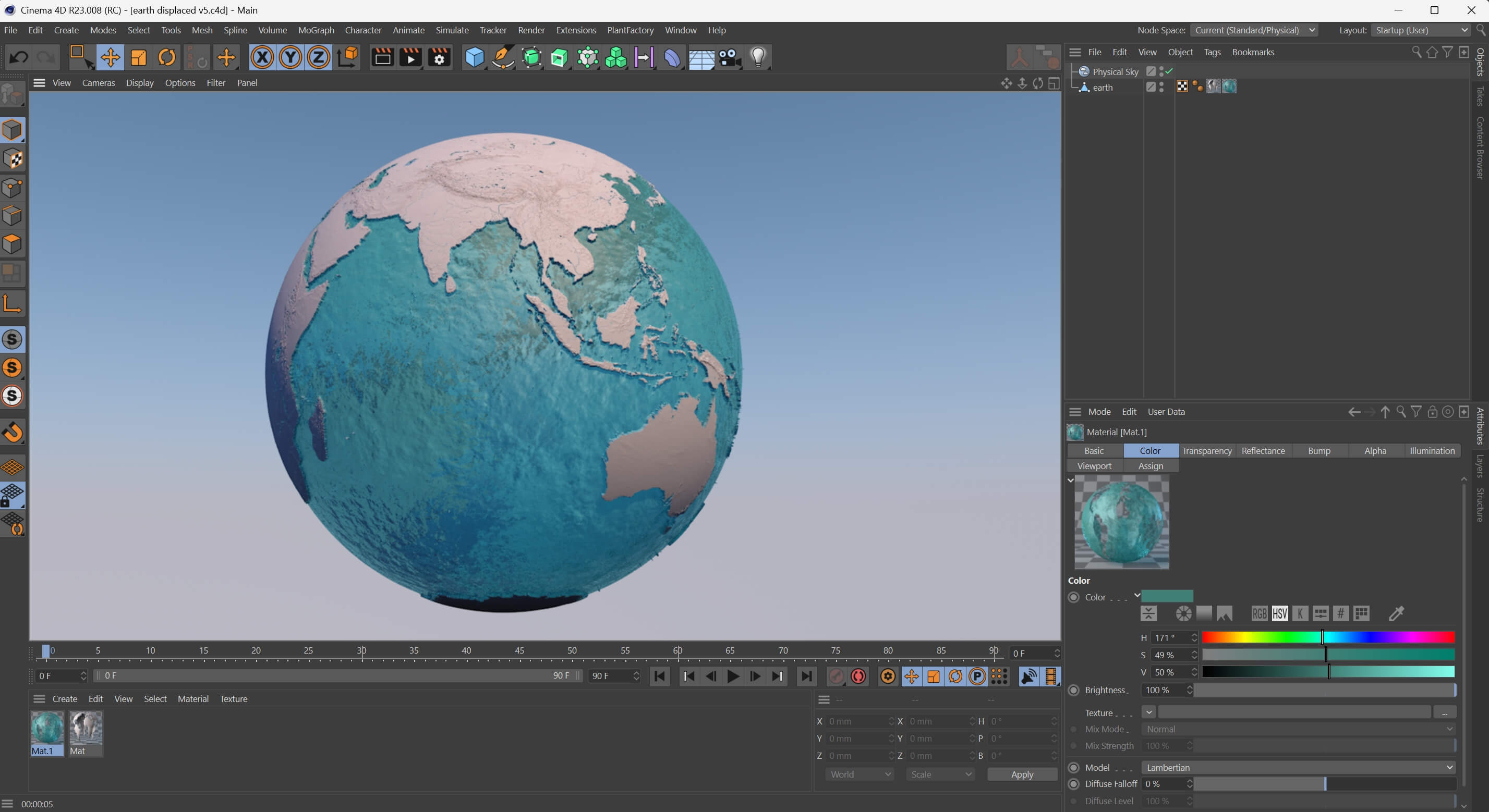 Earth Water 3D Globe Clay Shaded by 3dstudio