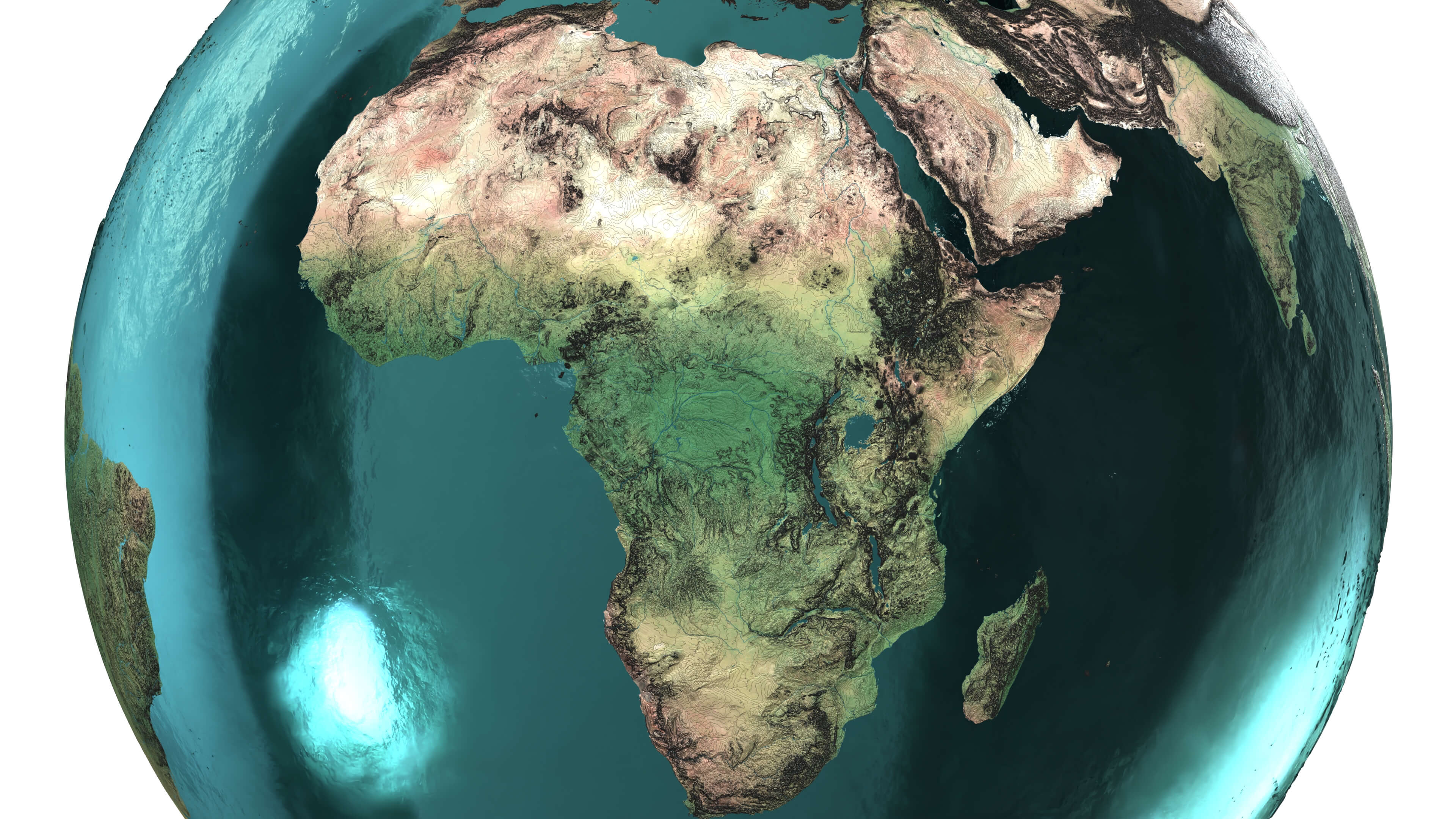 Earth Water 3D Globe Contours Map by 3dstudio