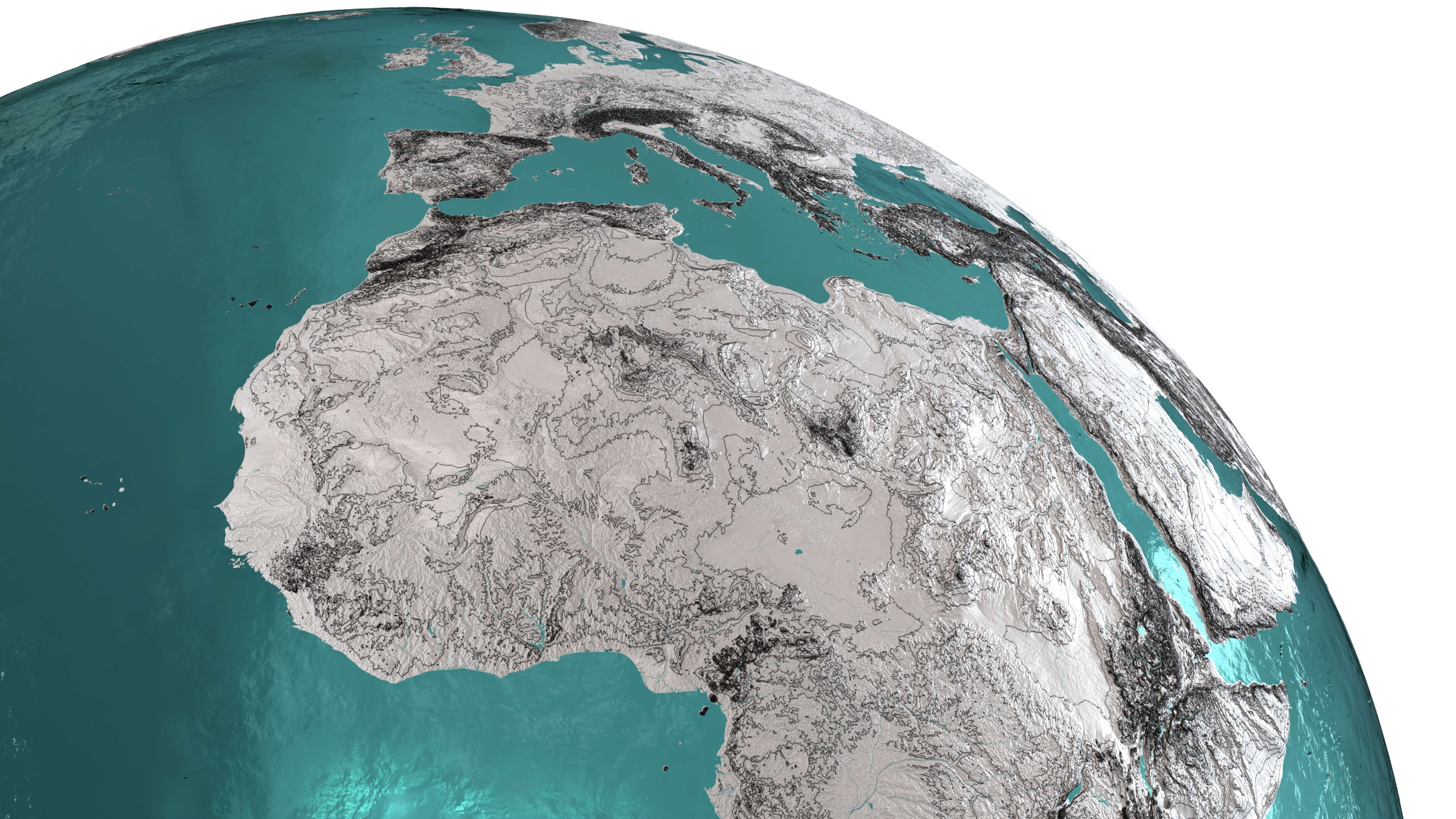 Earth Water 3D Globe Contours by 3dstudio
