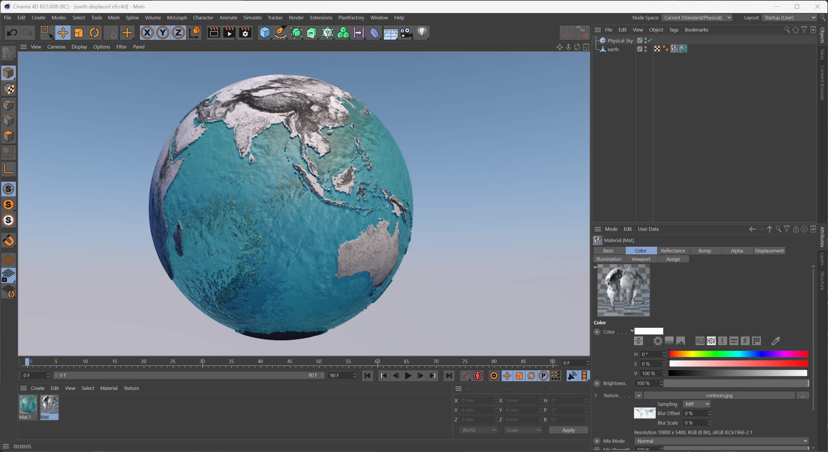 Earth Water 3D Globe Contours by 3dstudio