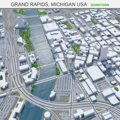 Grand Rapids Downtown City Michigan 5km - 3D Model by 3dstudio