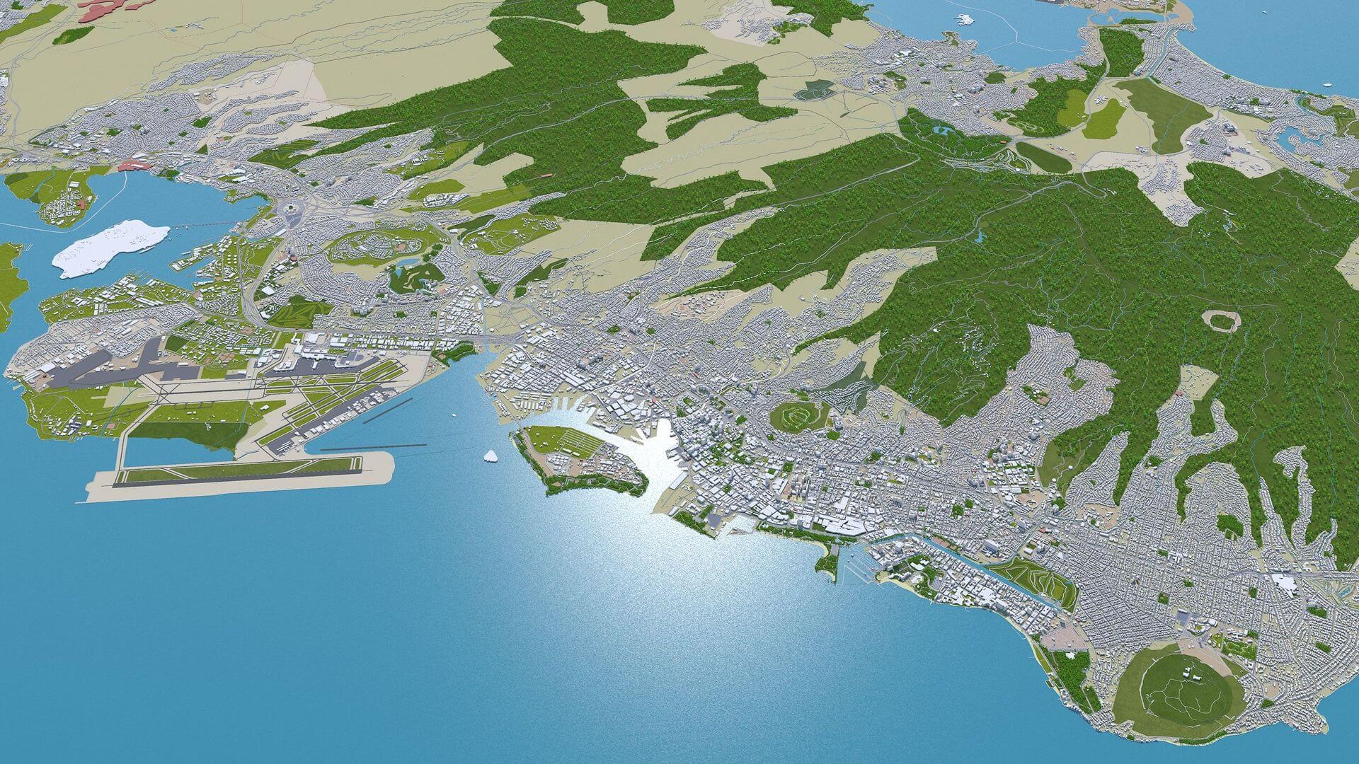 Honolulu Flat Terrain, Hawaii 50km - 3D Model by 3dstudio