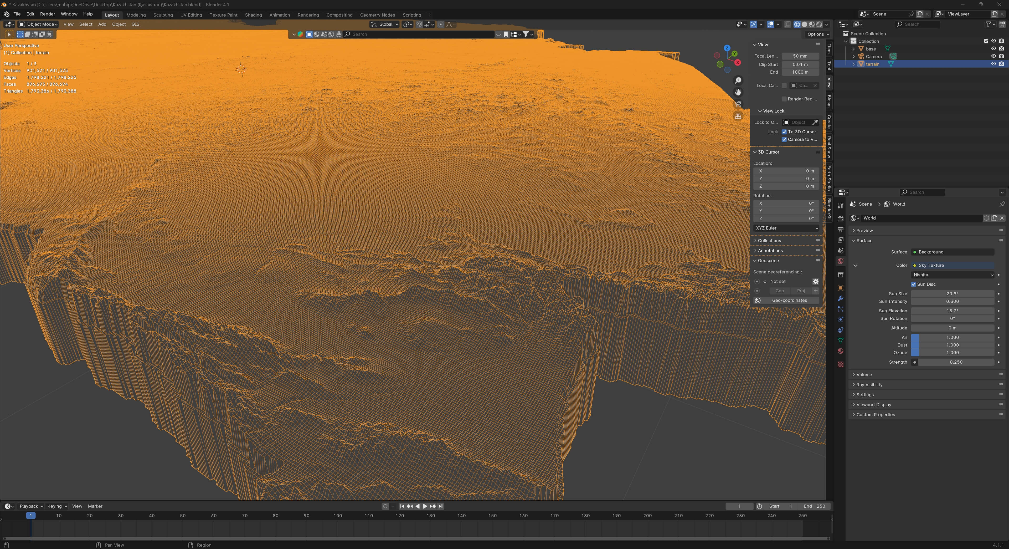 Kazakhstan Terrain Map - 3D Model by 3dstudio