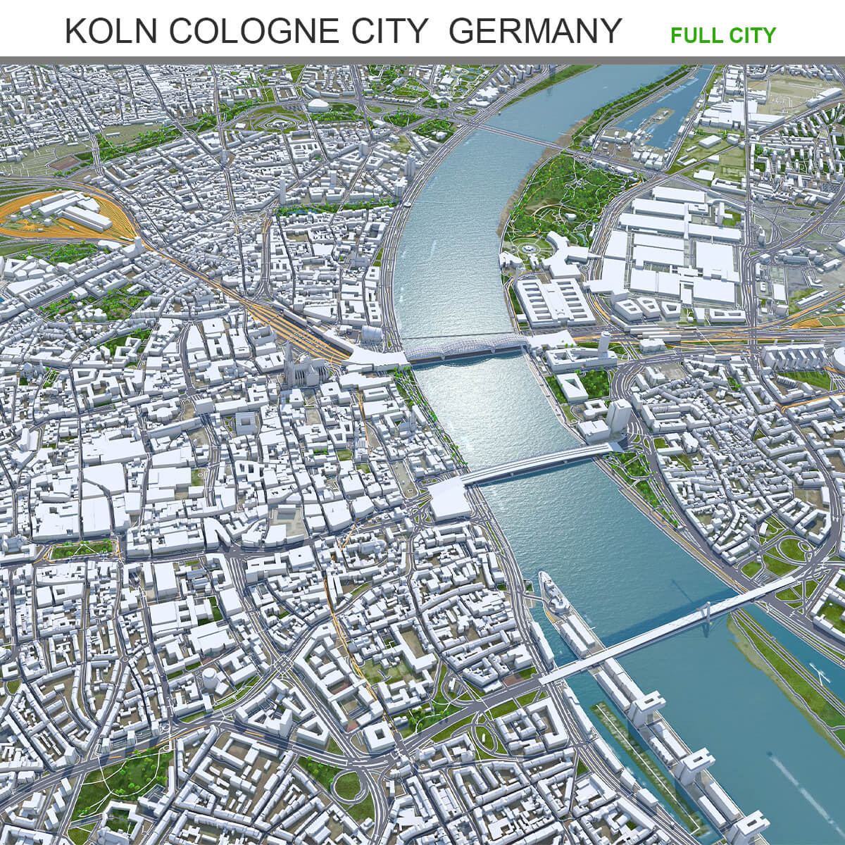 Koln Cologne City, Germany 70km - 3D Model by 3dstudio