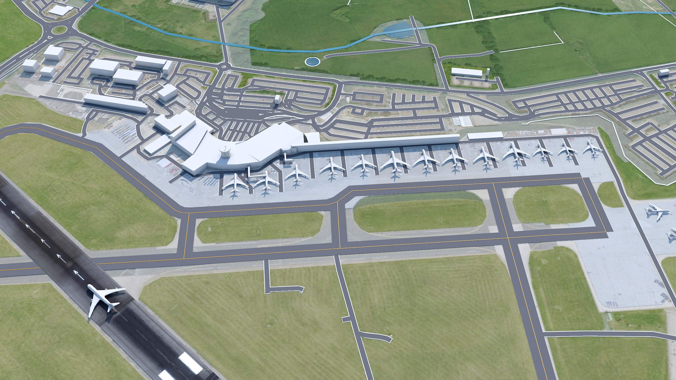 Leeds Bradford Airport 3D Model 10km by 3dstudio