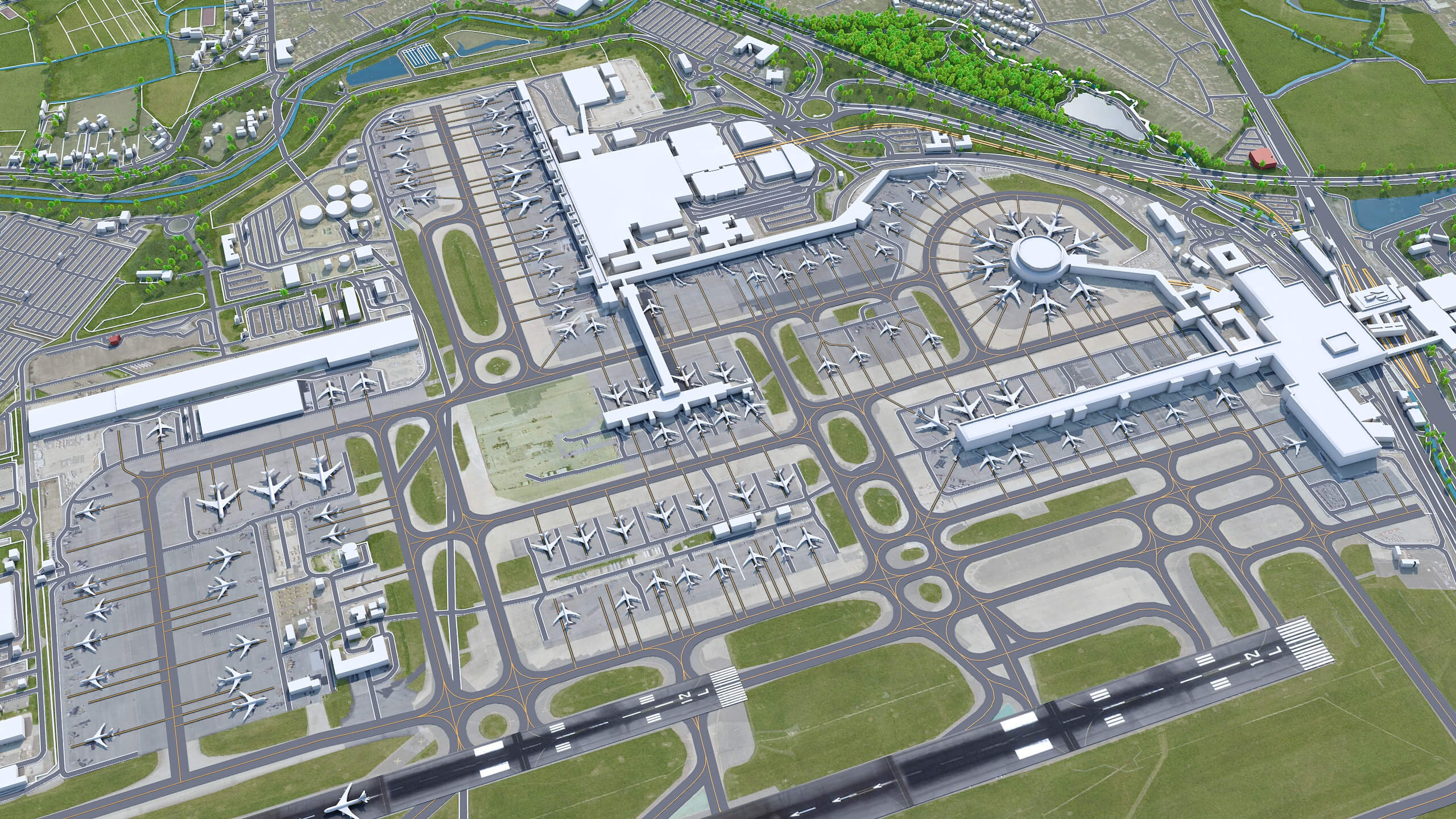 London Gatwick Airport 3D Model 10km by 3dstudio