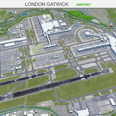 London Gatwick Airport 3D Model 10km by 3dstudio