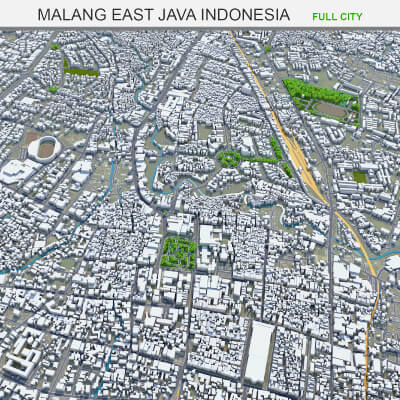Malang East Java City Indonesia 3D Model 20km by 3dstudio