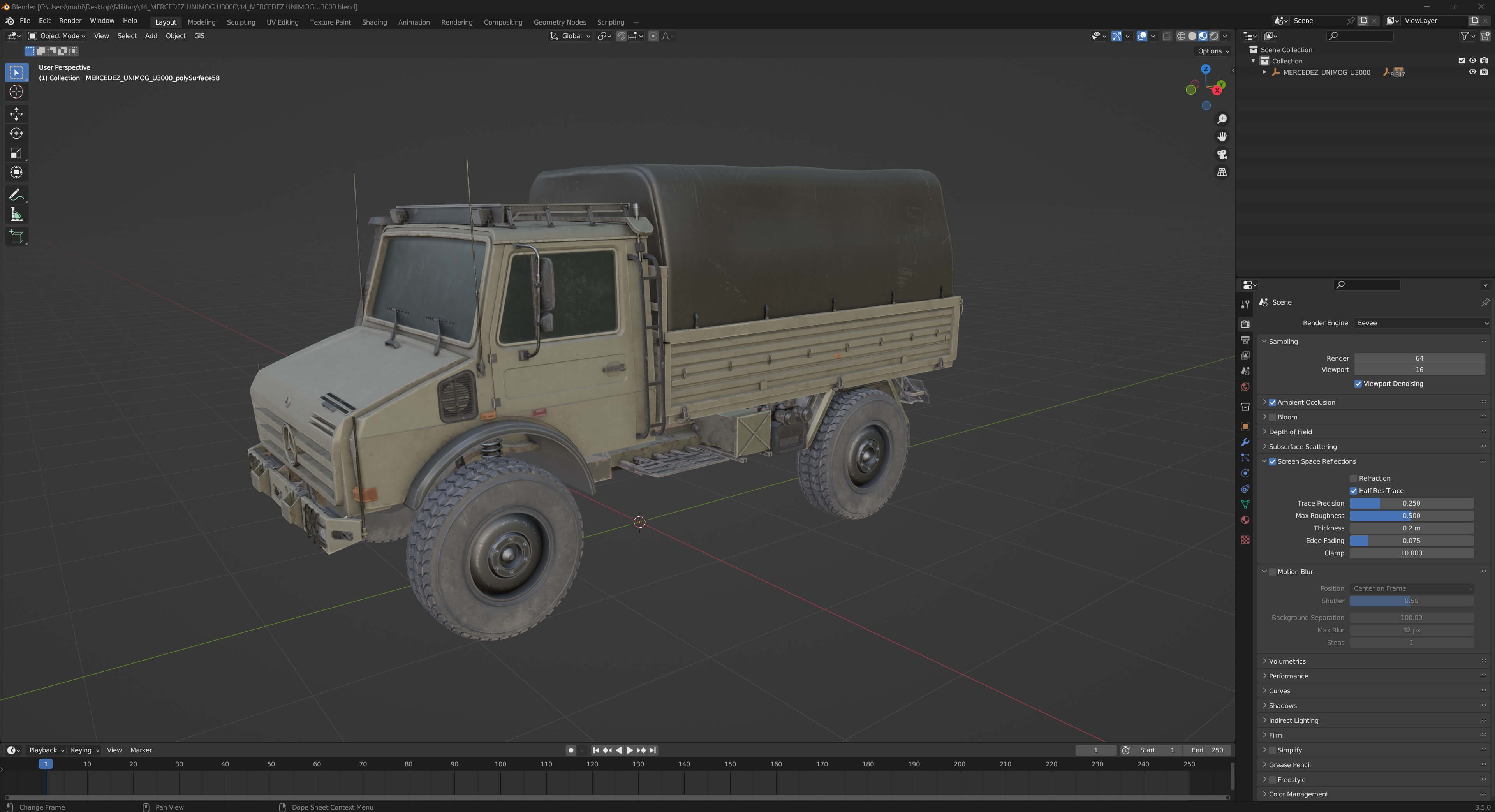 Mercedes Benz Unimog U3000 Truck 3D Model by 3dstudio