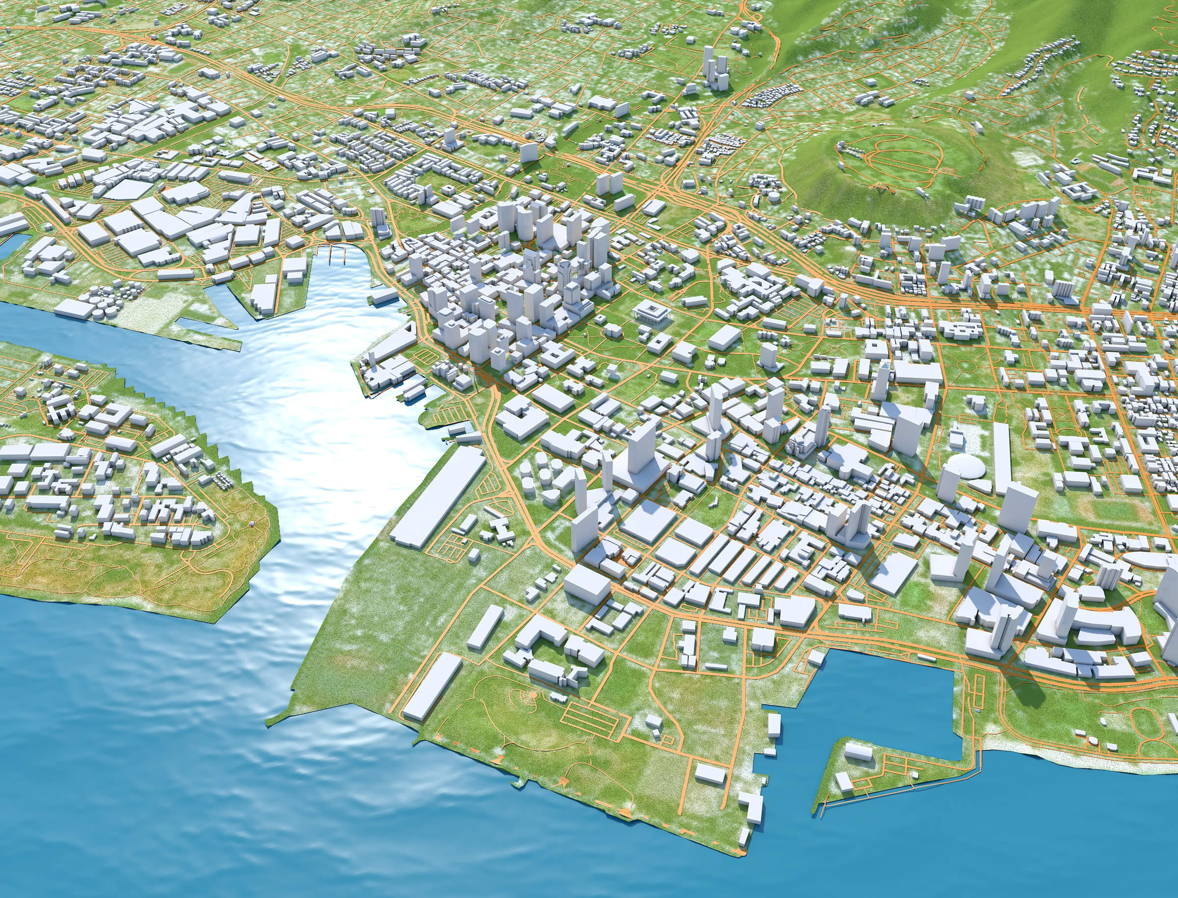Oahu City Island Terrain 3D Model 90km by 3dstudio