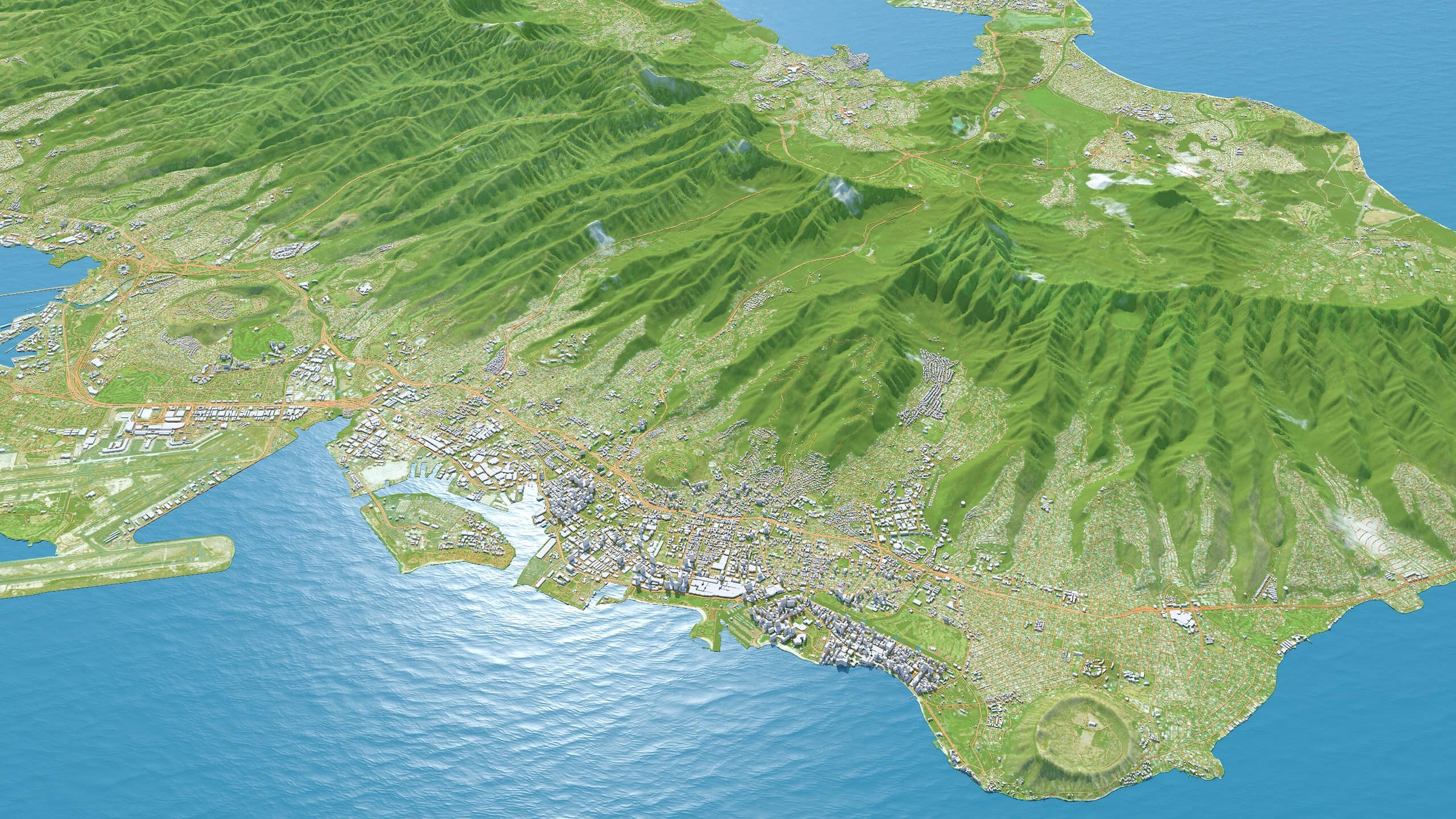 Oahu City Island Terrain 3D Model 90km by 3dstudio