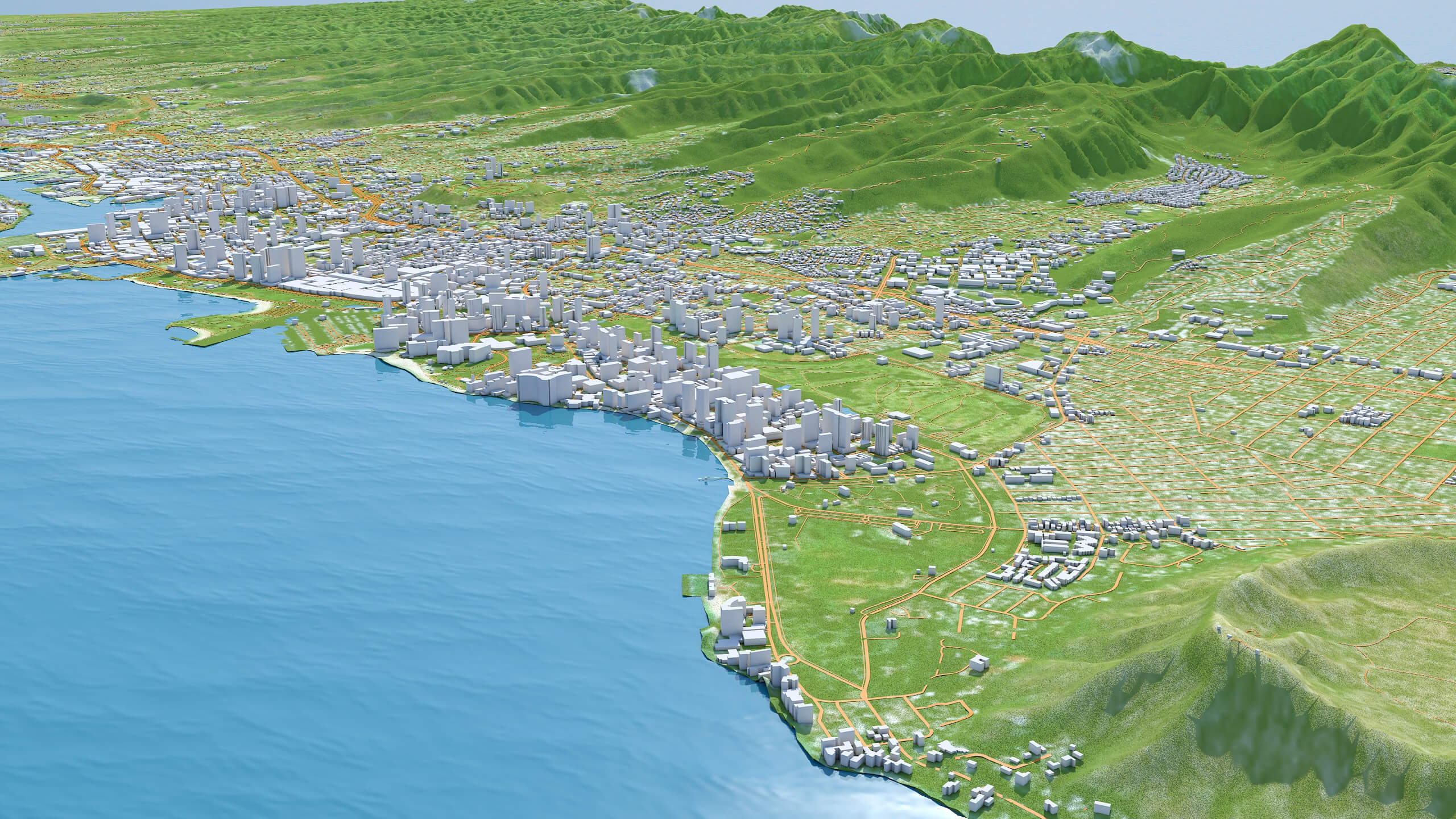 Oahu City Island Terrain 3D Model 90km by 3dstudio